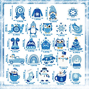Remuuly 24 Pcs Winter Diamond Painting Keychain 5d Double Sided DIY Diamond Art Keychains Snowflake Snowmen Owl Diamond Painting Ornaments Full Diamond Painting for Valentine's Day Gift Holiday Decor