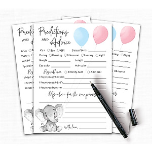 GENDER REVEAL Prediction and Advice Cards - Pack of 25 - Elephant Blue or Pink Baby Shower Games, New Parents, Mom & Dad to be, Mommy & Daddy Message, Coed Shower Activity Keepsake Book G510-PDAV