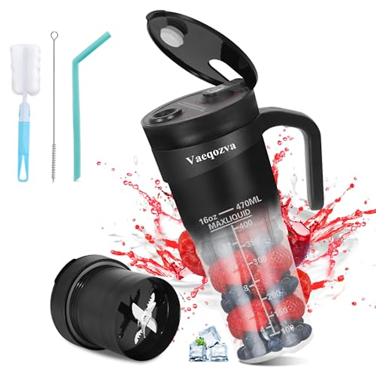 Vaeqozva Portable Blender-Personal Blender USB Rechargeable for Shakes and Smoothies Mini Blender Smoothie Maker on the Go Blender Cup with 6 Blades 16Oz Small Fruit Blender Home Travel Sports Gym