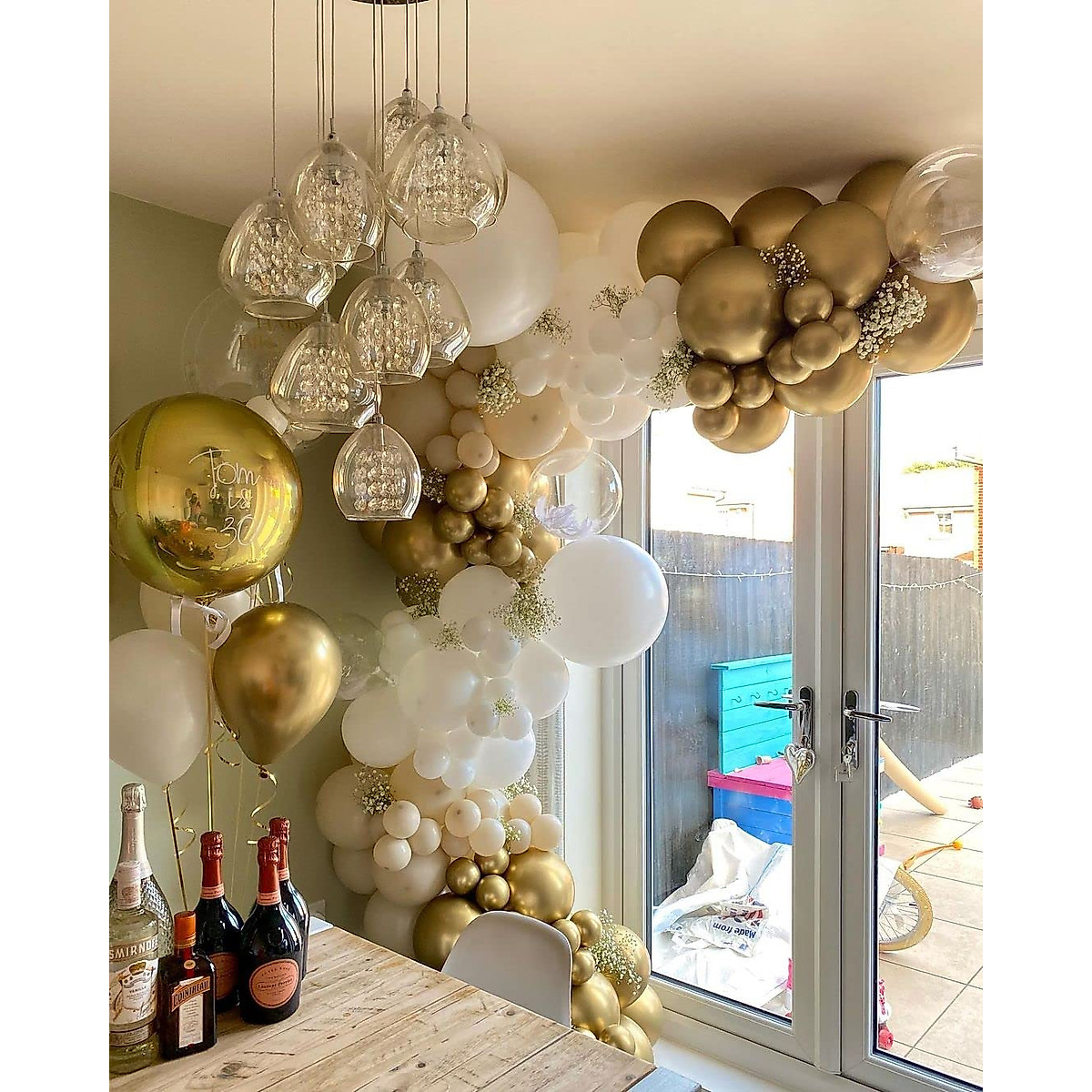 Black White Balloon Garland Kit Kelfara 120Pcs Different Sizes 12/10/5 inch Matte Black White and Metallic Silver Confetti Latex Balloons for Wedding Birthday Party Accessory Arch Decoration