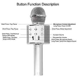 WS-858 Bluetooth Karaoke Microphone Recording 3-in-1 Handheld Portable Mic Speaker Machine Music Player Recorder for Karaoke Party Wedding Meeting
