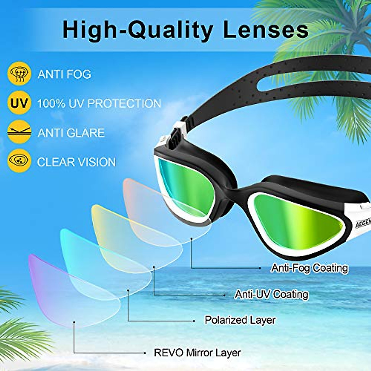 Aegend Polarized Swim Goggles, Swimming Goggles Anti-Glare Anti-Fog