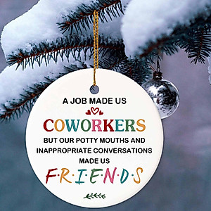 BSQUIELE Gifts for Coworkers on Christmas, Funny Friendship Gifts, Christmas Ornaments for Men Women, Friend Gifts for Work Bestie, Friends Colleague, Christmas Tree Decorations, Ceramic Ornaments