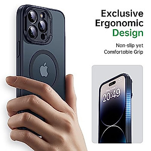 for iPhone 14 Pro Max Case with Sturdy Camera Stand [𝟐𝟎𝟐𝟑 𝑵𝑬𝑾], [Compatible with MagSafe] [Military Grade Protection] Shockproof Translucent Matte Magnetic Stylish Phone Case 6.7 inch, Black
