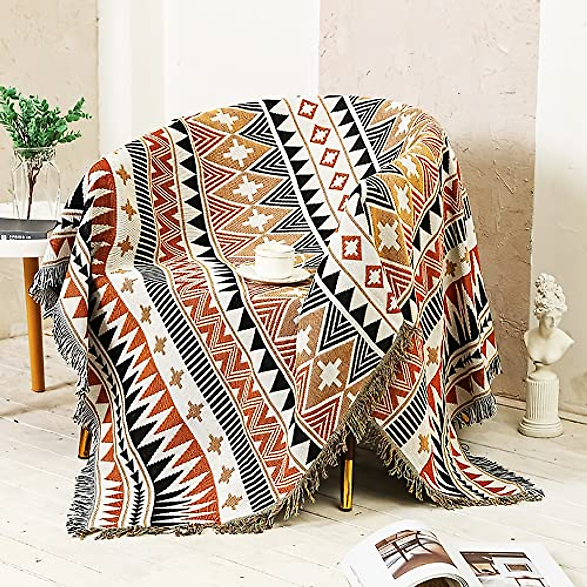 SYDVT Southwest Throw Blanket Aztec Navajo Blanket and Throws Tribal Blankets for Couch Bed Living Room Chair Sofa Decorative 51"x63"