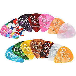 48 Pack Thin Guitar Picks, Mixed Colorful Celluloid Guitar Picks & Unique Guitar Gift for Acoustic Guitar, Bass and Electric Guitar (0.46mm)