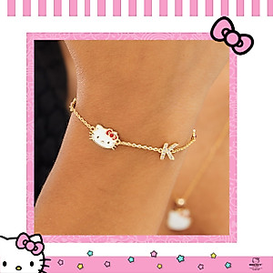 Hello Kitty Sanrio Womens Initial Bracelet 6.5" + 1"- Official License 18k Flash Plated Cubic Zirconia Letter K Bracelet