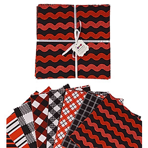 Soimoi Stripes Print Precut 5-inch Cotton Fabric Quilting Squares Charm Pack DIY Patchwork Sewing Craft- Red