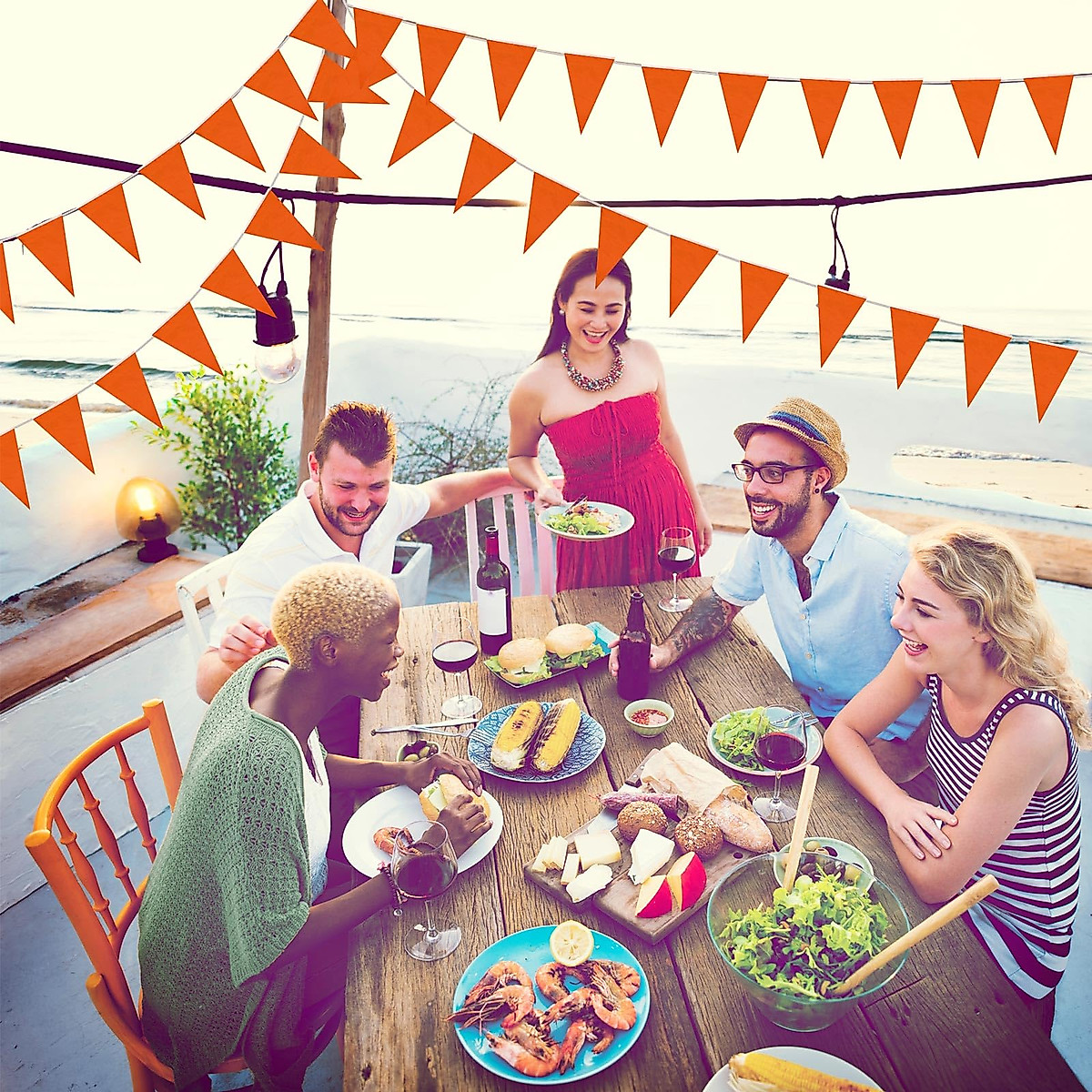 Panelee 300 Feet Blank Pennant Banners Flags String Hanging DIY 180 Pcs Triangle Bunting Pennant Garland for Fall Opening Graduation Birthday Party Decoration Festival Celebration Outdoor (Orange)