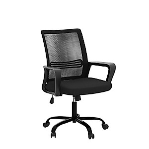 STAFFPENGUIN Ergonomic Computer, Home Wheels, Mid Back Mesh Office Desk Rolling Swivel Task Chair with Lumbar Support Armrests, Black
