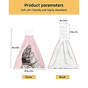 Cat Hanging Hand Towels 2Pcs Super Absorbent Quick Dry Hand Towel Bathroom Towels Durable Kitchen Oven Towel Dish Cloth Christmas Decor 18"x14", Funny Animal Creative Cat Blowing Bubble Pink