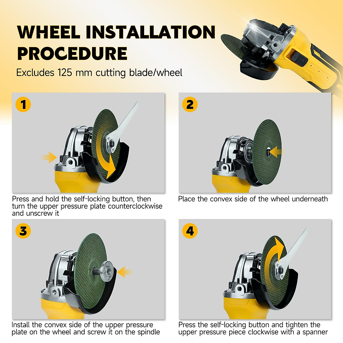 Cordless Angle Grinder for Dewalt 20v Batteries, 6600RPM Brushless Electric Grinder, 4 Variable Speed Metal Grinder for 4.9''Wheels with Adjustable Auxiliary Handle for Cutting, Polishing（No Battery)