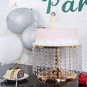8 Inch Tall Wedding Gold Cake Stand - 12" Dia Round Base Cake Serving Stand with Crystal Chandelier, Dessert Cupcake Pastry Candy Display Plate for Weddings, Birthdays and Special Occasions