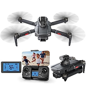 LNATOVI LCD Screen Drone with 4K Camera - 110° Wide-Angle and 90° Rotatable & 2.4GHz FPV Transmission & 18+ Minutes Flight for Outdoor Party (BK)