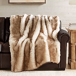 Hyde Lane Faux Fur Throw Blanket - Ultra Long Pile, Luxury Fluffy Fox Golden with Brown Tipped Blankets for Home Couch, Fuzzy Plush Animal Coat Color Throws for Decoration, 50x60