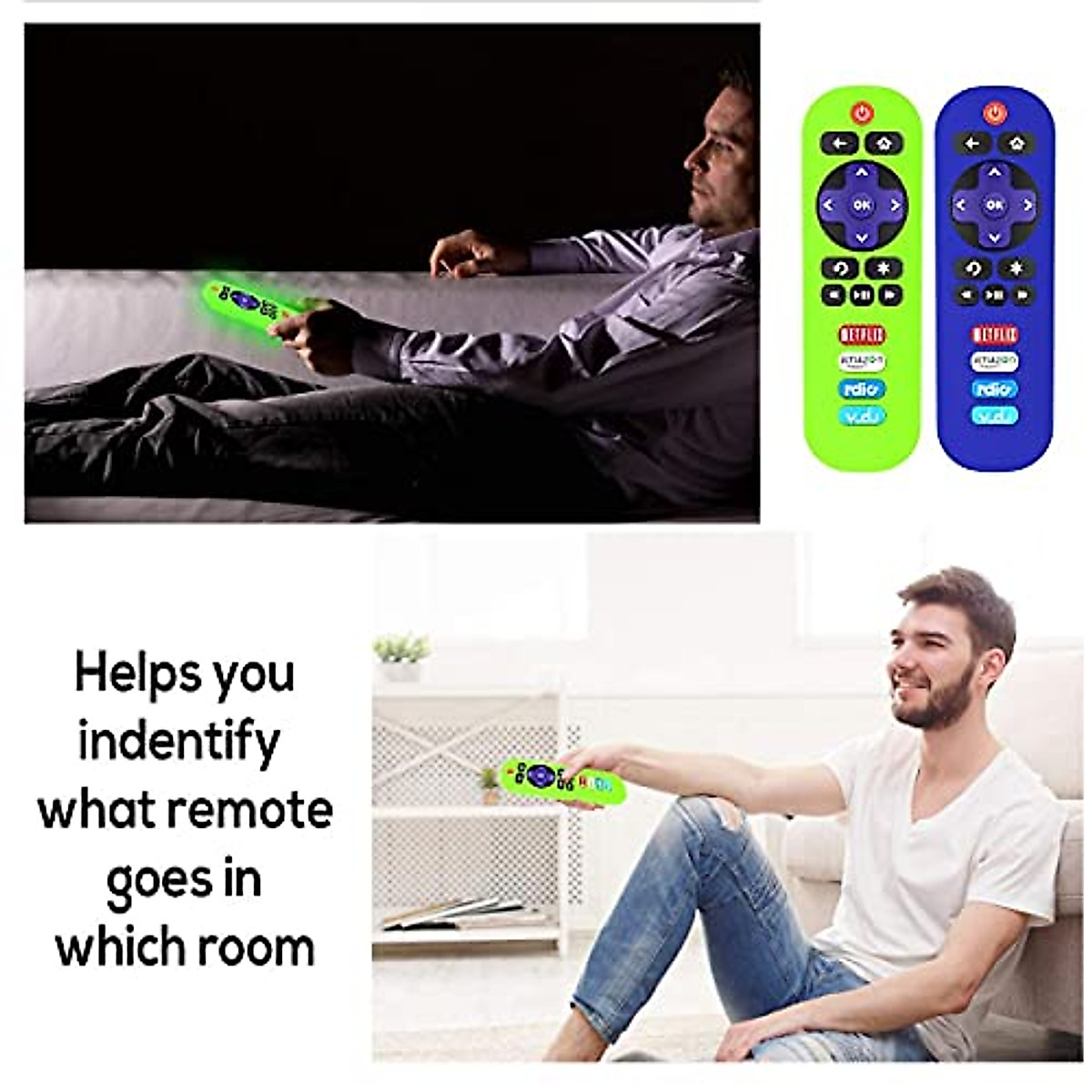 2 Pack Silicone Case for TCL Roku TV RC280 Remote, Protective Universal Replacement Lightweight Shockproof TCL Roku TV Remote Cover with Lanyard (Blue+ Glowing Green)