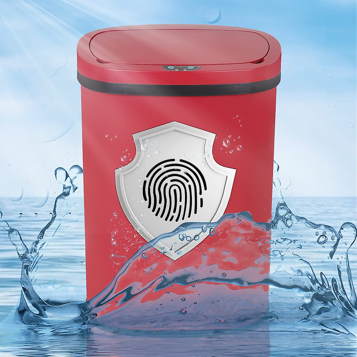 Trash Can 13 Gallon Automatic Kitchen Garbage Can Touch Free Stainless Steel Kitchen Trash Can with Lid, 50L High Capacity Electronic Touchless Sensor Trash Bin Garbage Bin Waste Bin, Red