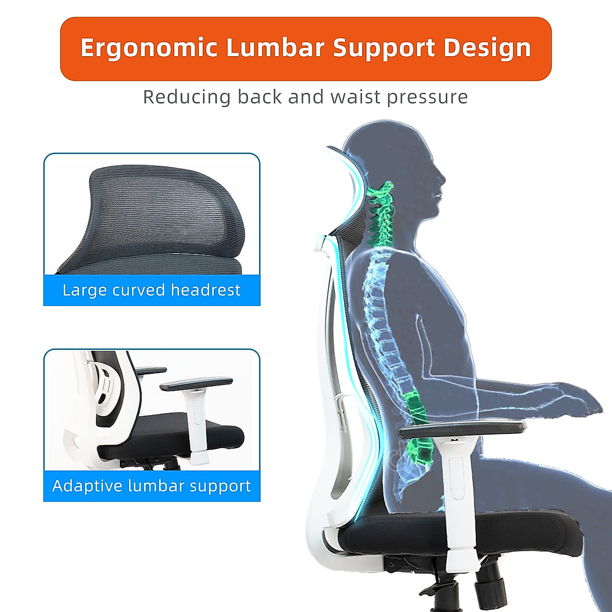 CLATINA Ergonomic High Back Office Chair, Comfort Swivel Home Office Task Chair, Breathable Mesh Desk Chair, Home Office Desk Chairs with Lumbar Support Flip-up Arms and Adjustable Backrest tilt