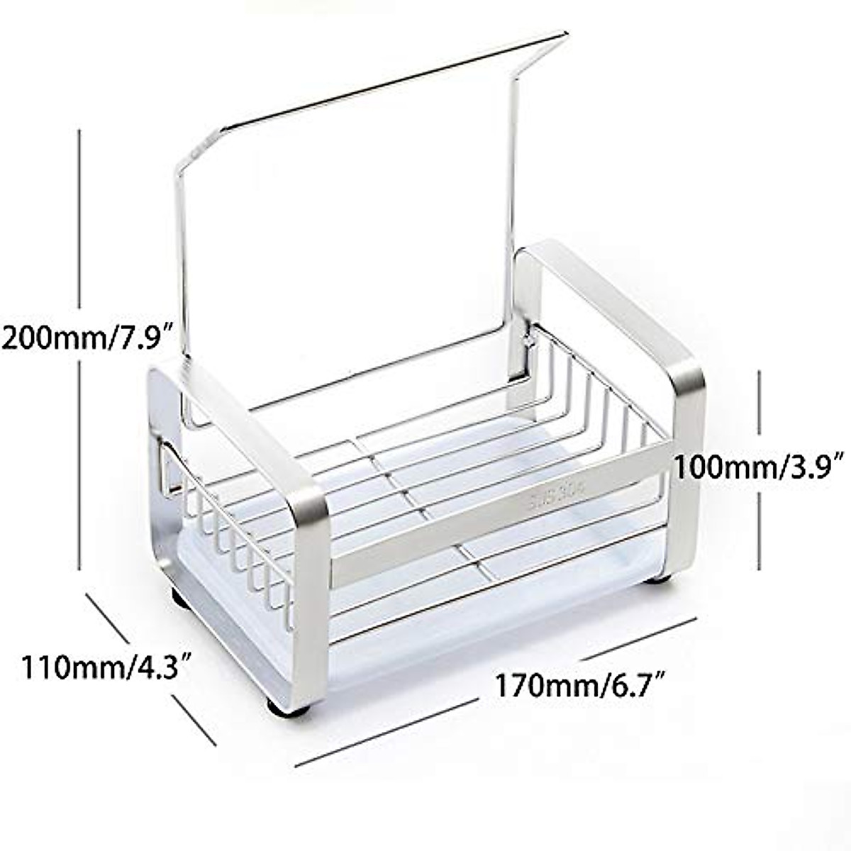 Dish Racks, Sponge Holder, Sink Caddy Organizer for Soap, Brush and Sponge, Sink Tray Drainer Rack with Removable Drain Pan & Anti-Slip Pads ,SUS304 Stainless Steel Dish Cloth Hange