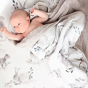 Oilo Baby Blanket, Luxury Soft Plush Backing & 100% Turkish Cotton Jersey Print, Double Layered, 30" x 40", Rolled Jersey Edge Trim, Newborn Infant Crib Blanket, Cottontail Bunny