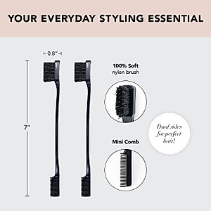 Kitsch Hair Edge Control Brush & Baby Hair Brush Comb Set, Double Sided Edge Fixer & Hair Styling Brush with Soft Nylon Bristles, Dual Edges for Grooming & Tame Flyaways, Combo Pack 2 Pieces (Black)