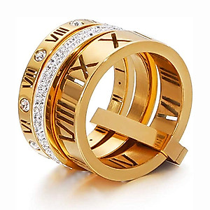 SINLEO Stainless Steel CZ Zirconia Roman Numeral Ring for Women 3 in 1 Trinity Wedding Band Spinner Rings Gold Size 8.75