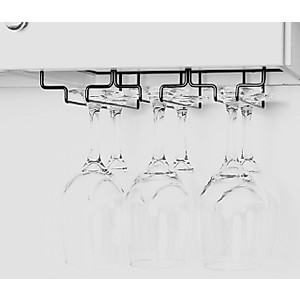 Wine Glass Rack - Under Cabinet Stemware Wine Glass Holder Durable Glasses Storage Hanger Metal Organizer for Bar Kitchen UPGRADED DESIGN Black (3 Rows)