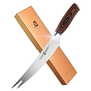 TUO - 8'' Barbecue Knife - Meat & Carving Forks Knife Ham&Butter Knives Fork-Shaped Tip Knives Flexible Utility Knife - HC German Steel Full Tang Pakkawood Handle - Gift Box Included - Fiery Series