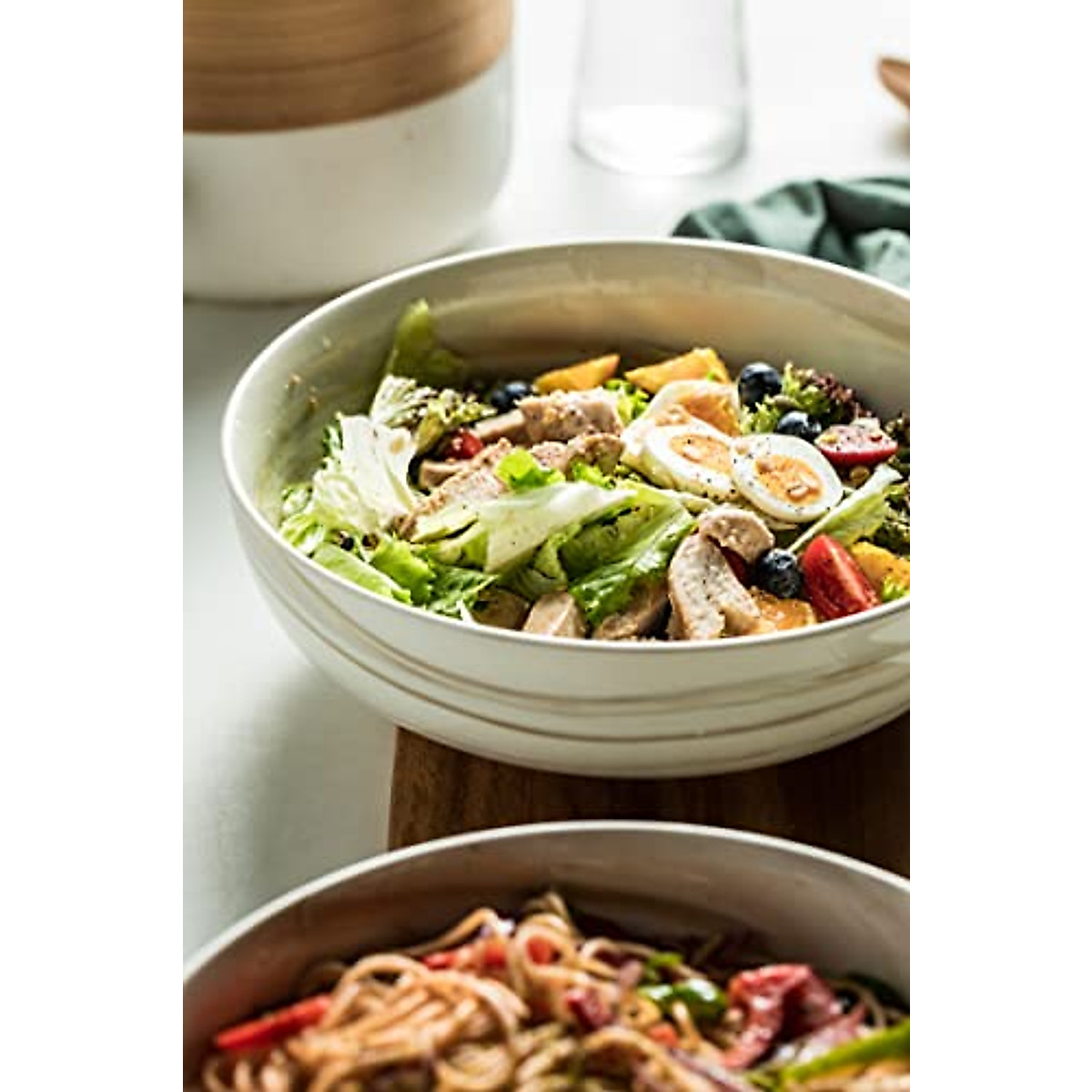 LAUCHUH 11 inch Large Serving Bowls, Salad Bowls Pocerlain Serving Dishes for Entertaining, 3.2 Quarts Large Stackable Bowl Set of 2 for Pasta, Fruit, Snack,Brown