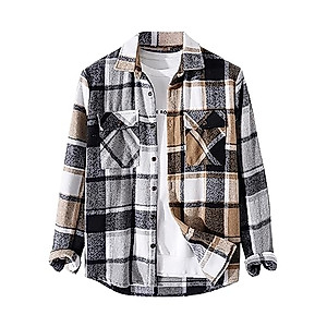 ZAFUL Classic Plaid Shirt for Men Plaid Print Flannel Shirt Gray L
