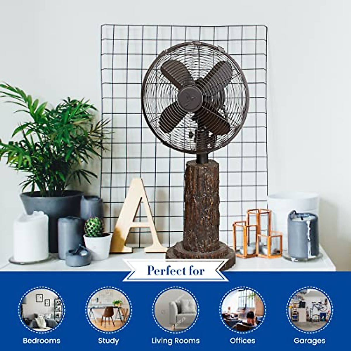 Deco Breeze DecoBreeze DBF0610 Rustic Table Fan from Fir Bark collection in Bronze/Dark finish, 9.00 inches, 10 Inch