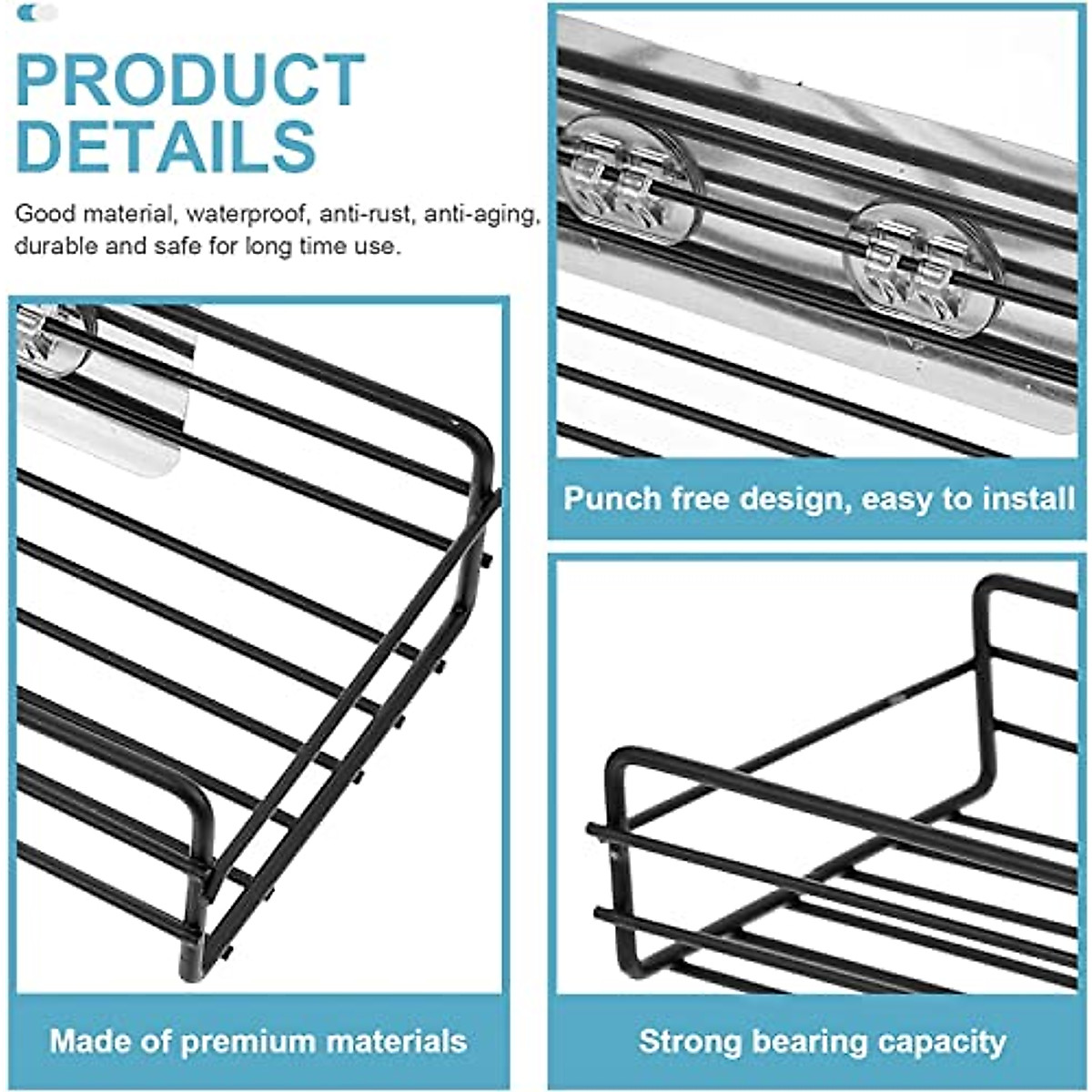GIVIMO Shower Caddy with Powerful Adhesive No Drilling Shower Shelves Wall Mounted Shower Organizer Black Bathroom Shower Rack Perfect Shower Caddy Shelf for Your Daily Use