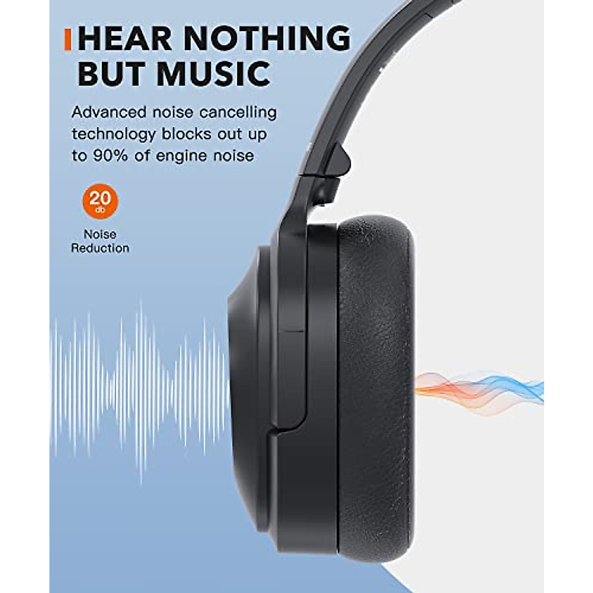 INFURTURE Q1 Active Noise Cancelling Headphones with Microphone，Wireless Over Ear Bluetooth Headphones, Deep Bass, Memory Foam Ear Cups, Quick Charge 40H Playtime, for TV, Travel