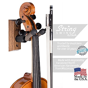 String Swing CC01V-BW Hardwood Home & Studio Wall Mount Violin Hanger - Black Walnut