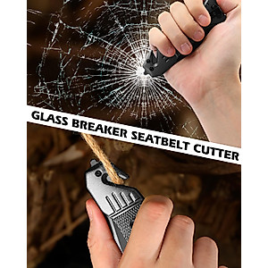 Spring Assisted Pocket Knife with Glass Breaker and Seatbelt Cutter, 3.5 Inch 3Cr13 Steel Drop Point Blade with Aluminum Handle, EDC Folding Knife with Clip Flipper Knives for Men