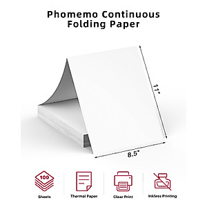 Phomemo M08F Wireless Portable Printer & US Letter Folding Thermal Paper Size 8.5" x 11", 200 Sheets, Inkless Thermal Compact Printer for Travel, Compatible with Android and iOS Phone & Laptop