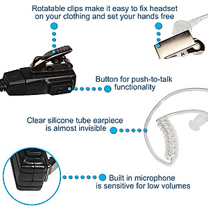 HQRP 2-Pin Headset with Earpiece & Microphone Compatible with Motorola RDV-5100, RDV-2020, RDU-2020, RDU-2080D, RDU-4100, RDU-4160D, RDV-2080D, RDV-5100 + HQRP Sun Meter