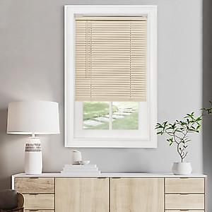 Cordless Light Filtering Mini Blind - 35 Inch Width, 48 Inch Length, 1" Slat Size - Alabaster - Cordless GII Morningstar Horizontal Windows Blinds for Interior by Achim Home Decor
