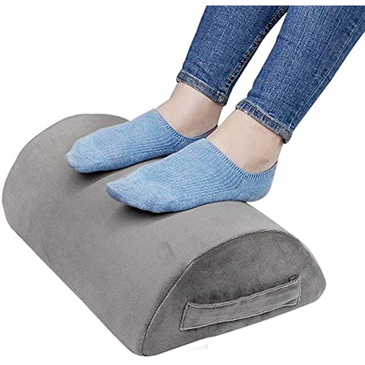 Footrest for Under Desk with Non-Slip Massaging Micro Beads Base Firm Foam Half-Cylinder Ergonomic Footstool for Home Office Desk Airplane Travel (Black B)