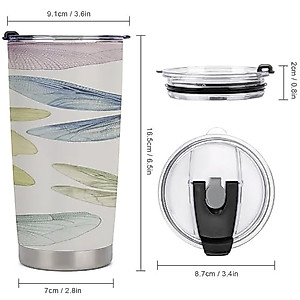 FHENMSA Reusable Plastic Water Cups with Lids,Dragonfly Drawing Print Anti-overflow Cup,sports Travel Coffee Cup