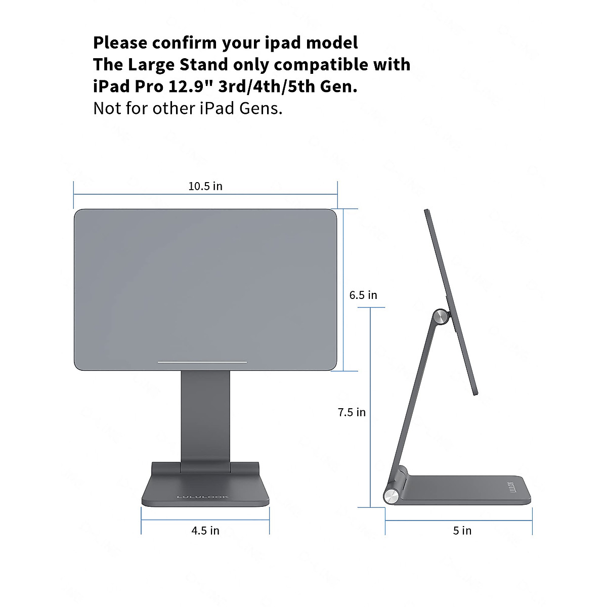 LULULOOK Adjustable Foldable Magnetic iPad Pro Stand, Gray, 12.9"