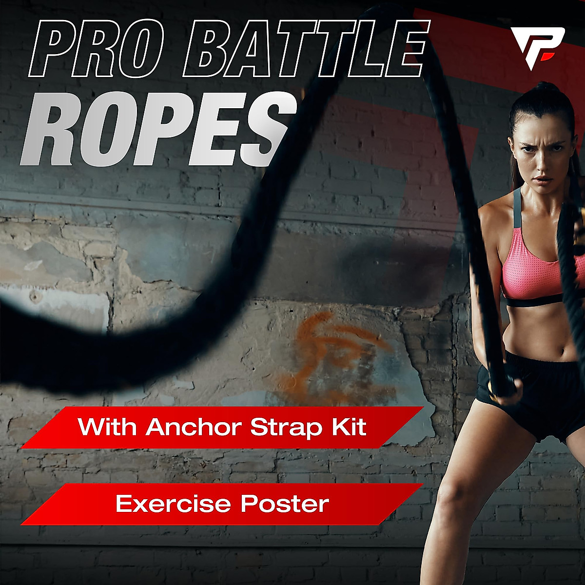 Pro Battle Ropes with Anchor Strap Kit and Exercise Poster – Upgraded Durable Protective Sleeve – 100% Poly Dacron Heavy Battle Rope for Strength Training, Cardio Fitness, CrossFit Rope (1.5” x 30 ft)
