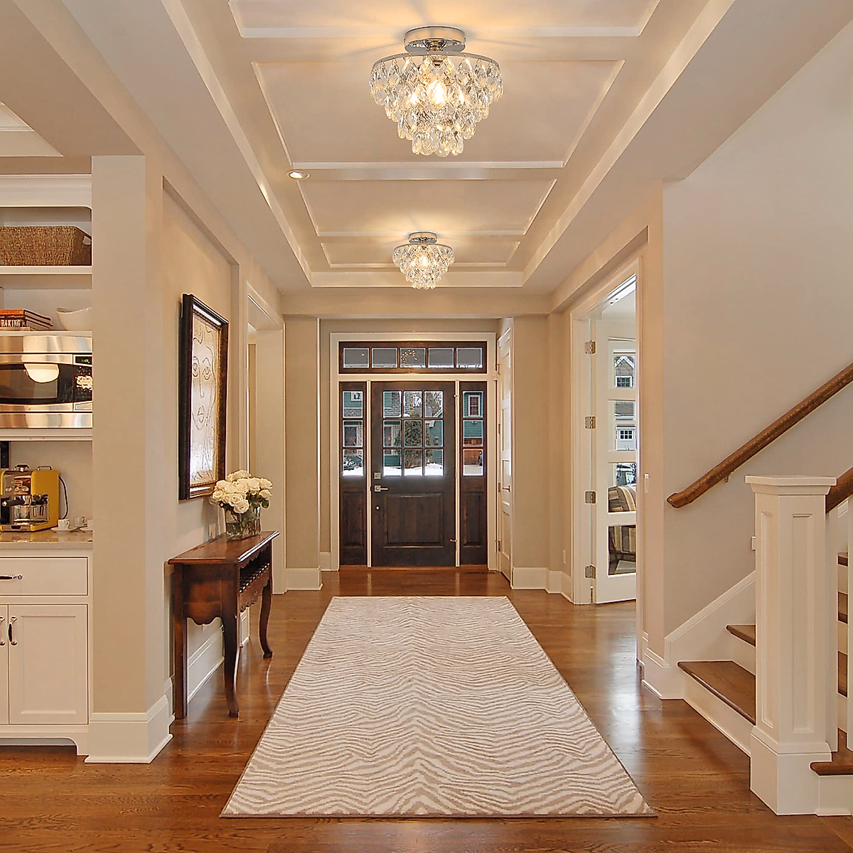 Luupyia Mini Crystal Chandelier Ceiling Light Small, Modern Crystal Ceiling Light for Hallway Ceiling Light Fixtures Flush Mount Silver Crystal Chandelier for Bedroom Hall Living Room Hallway