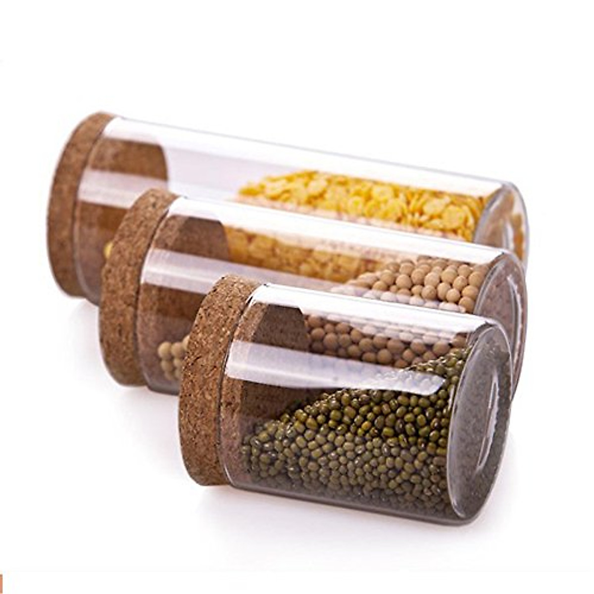 Newerlives Air Tight Storage Jar, Glass Storage Tank with a Natural Bamboo Lid, 450 ML, 650 ML, 950 ML (Cork, 950ML)