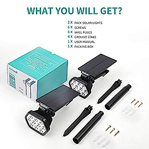 Nekteck Solar Lights Outdoor,10 LED Landscape Spotlights Solar Powered Wall Lights 2-in-1 Wireless Adjustable Security Decoration Lighting for Yard Garden Walkway Porch Pool Driveway