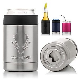 STUBiBudi Beer Can Cooler 12 oz Beer Bottle Insulator Beer Bottle Opener, 3 in 1 Universal Can Coozie Insulated Coozie for Cans and Bottles 4 in 1 Can Holder Beer Gifts Men Dad Birthday - Steel