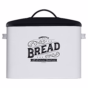 Extra Large White Bread Box with Black Lid - Bread Boxes for Kitchen Counter - Holds 2+ Loaves for All Your Bread Storage – Farmhouse Kitchen Vintage Bread Storage Container and Counter Organizer