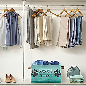 CHIFIGNO Personalized Dog Toy Storage Basket with Handles, Teal Customized Pet's Name Foldable Storage Box Organizer Bag for Clothes Storage Toys Storage, 1PC