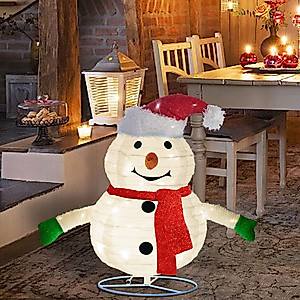 Twinkle Star 2FT Lighted Pop Up Christmas Snowman Decorations, Pre-Lit Light Up 48 LED Warm White Lights, Collapsible Easily Metal Stand Easy-Assembly Reusable for Holiday Xmas Indoor Outdoor Décor