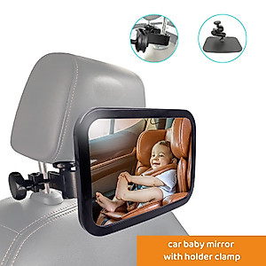 KINSEI Baby Car Mirror Safety Car Seat Mirror for Rear Facing Infant with Wide Crystal Clear View Shatterproof Fully Assembled Newborn Safety with Secure Headrest Clamp Holder